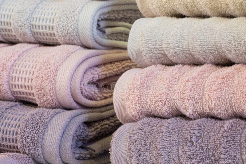 Colorful Folded Towels Stack Closeup Picture Stock Image - Image of ...