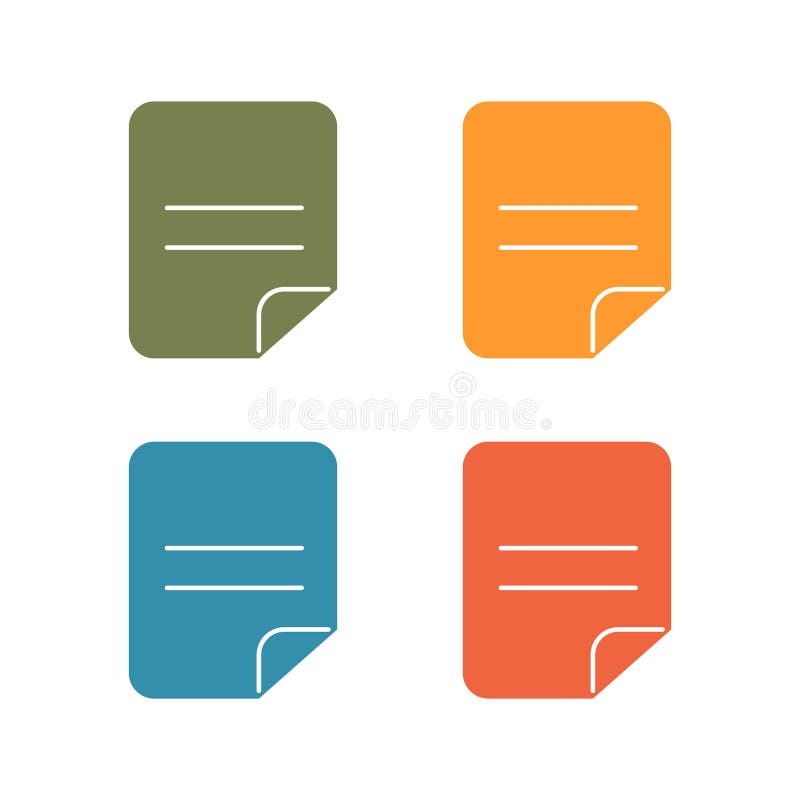 Colorful Folded Written Paper Icons in Hand Drawn Simple Flat Style ...