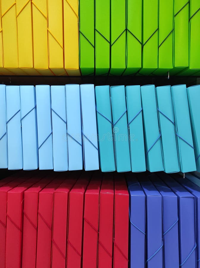 Colorful Folder Stacked on Bookstore Stock Image - Image of green ...
