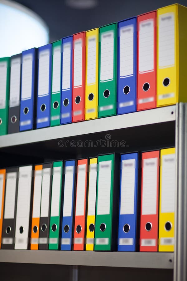 Colorful Folders on Bookshelf Stock Photo - Image of ring, accounting ...