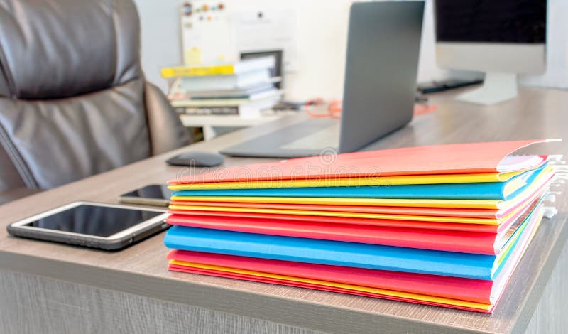 Folders Stack on Manager Table. Stock Image - Image of accounting ...
