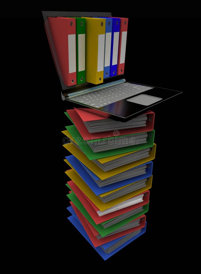 Computer and Folders for Documents Stock Illustration - Illustration of ...