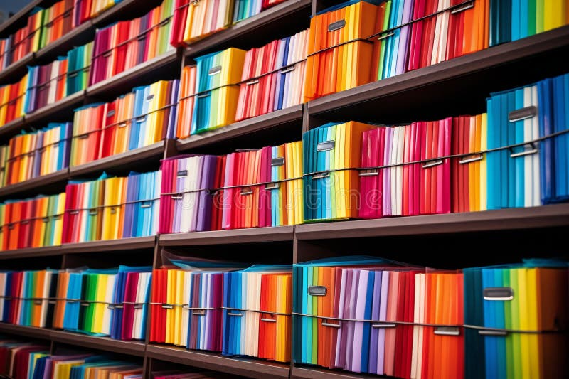 Colorful Folders on a Shelf in a Library, Note Shallow Depth of Field ...