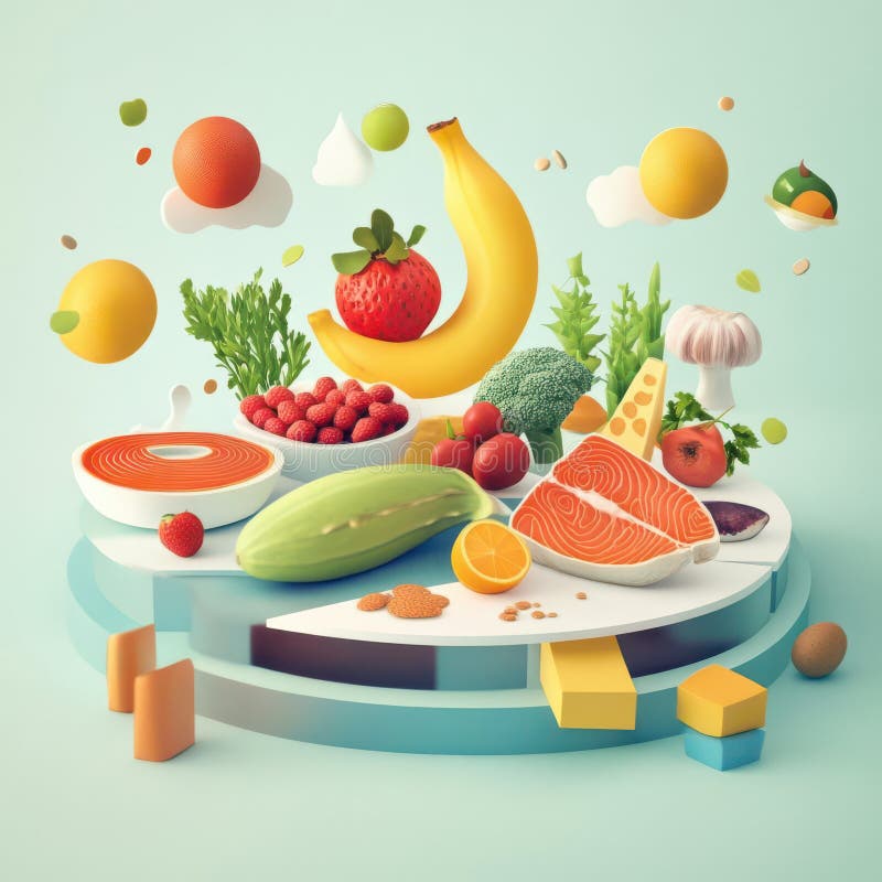 Colorful Food Composition, a Balanced Diet Visual Stock Illustration ...