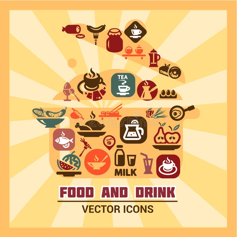 Colorful Food and Drink Icons Stock Illustration - Illustration of ...