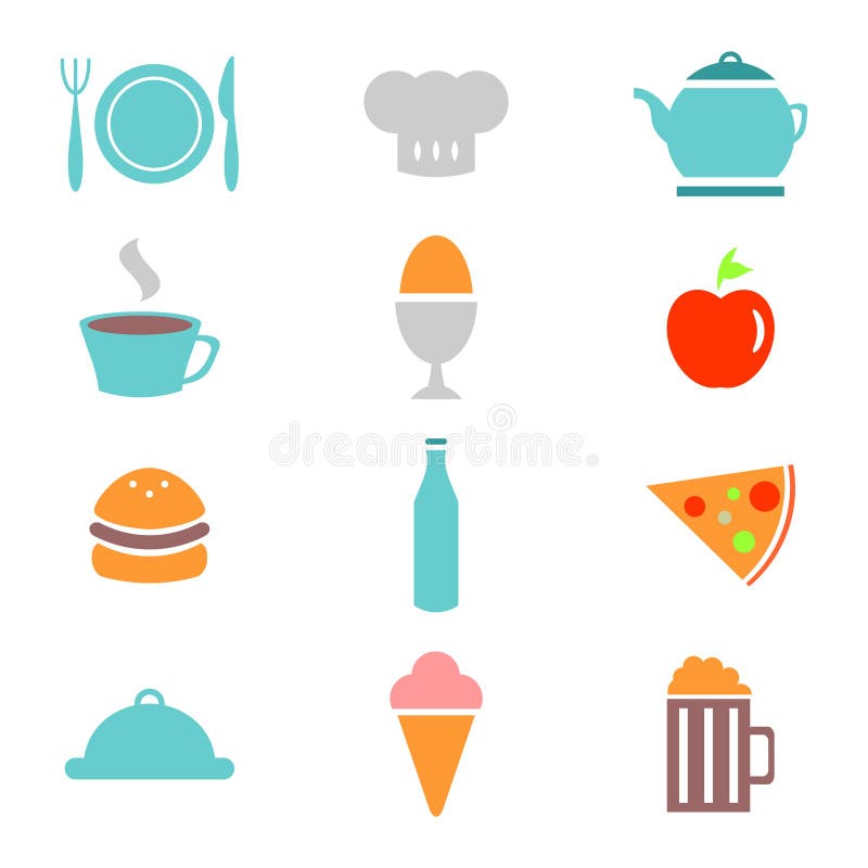 Colorful food icons set stock vector. Illustration of knife - 27208817