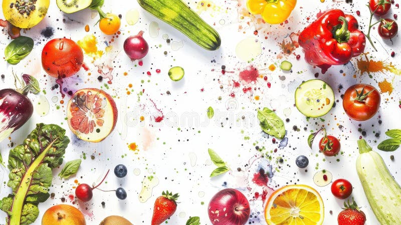 Colorful Food Splashes on White Background Stock Illustration ...