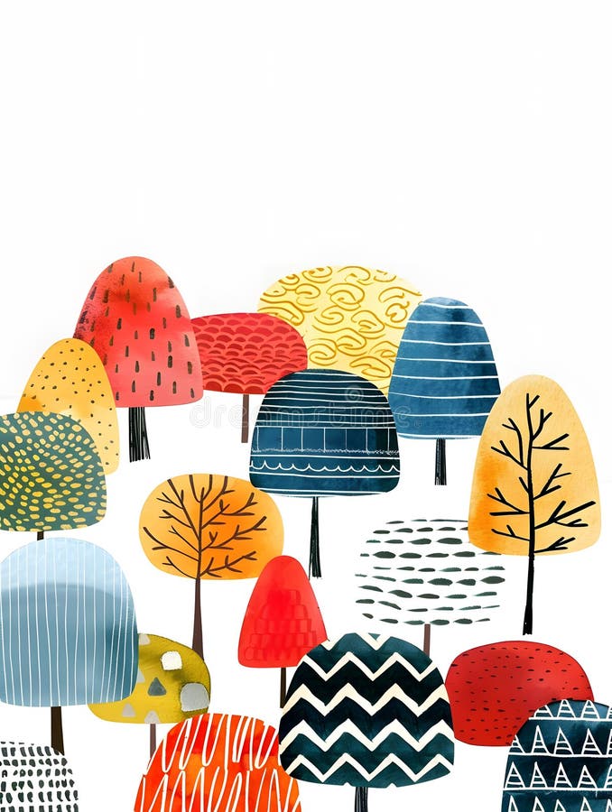 Colorful Forest with Abstract Patterned Trees Illustration Stock Photo ...