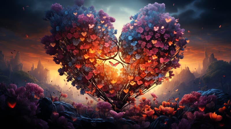 Colorful Forest Fantasy Heart Stock Illustration - Illustration of ...