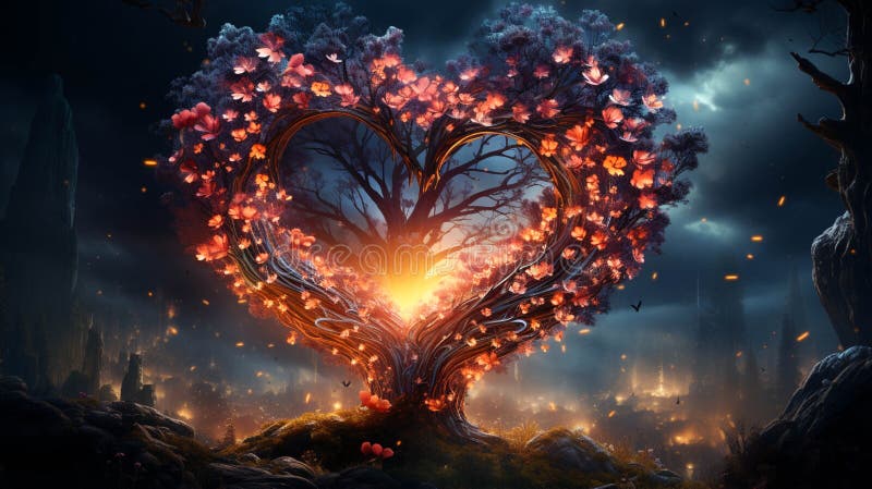 Colorful Forest Fantasy Heart Stock Illustration - Illustration of ...