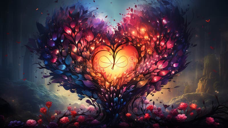 Colorful Forest Fantasy Heart Stock Illustration - Illustration of card ...