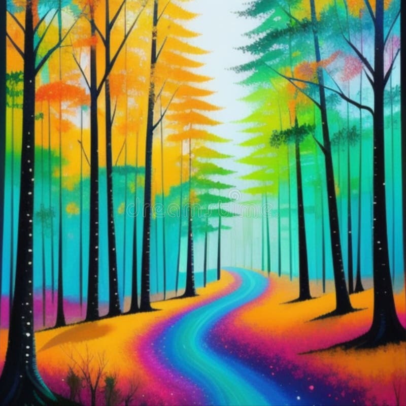 Colorful forest path. stock illustration. Illustration of gene - 282855472
