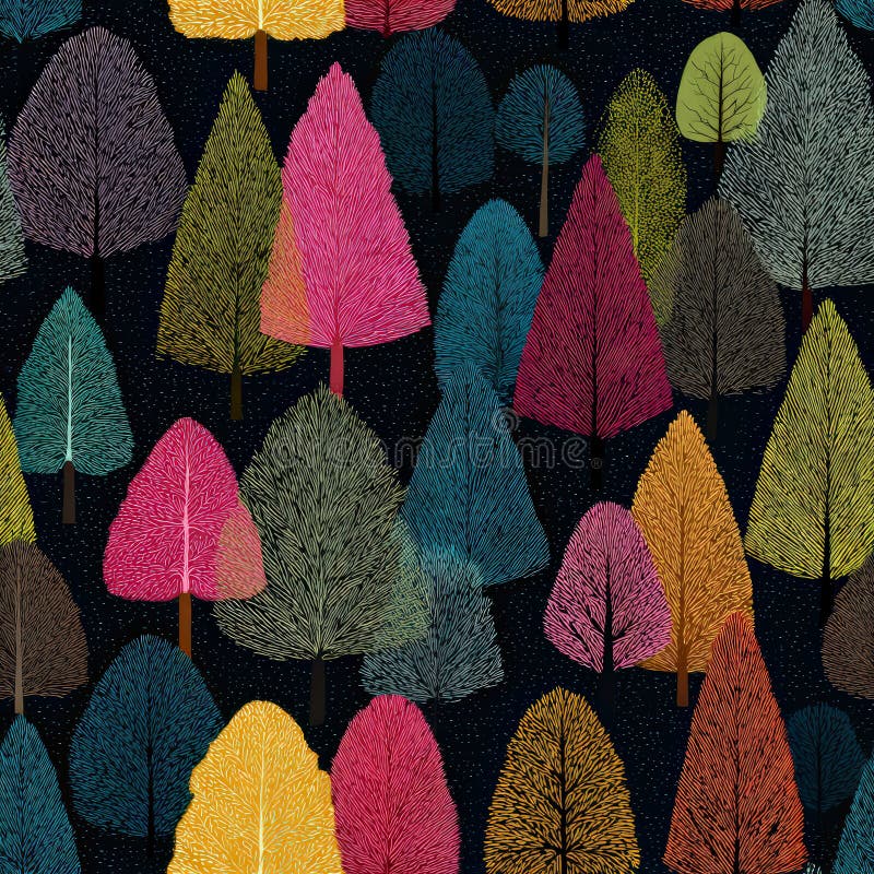 Colorful Forest Pattern with Various Tree Shapes and Textures Stock ...