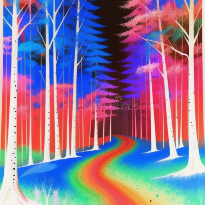 Colorful Forests and Paths Color Reversal. Stock Illustration ...