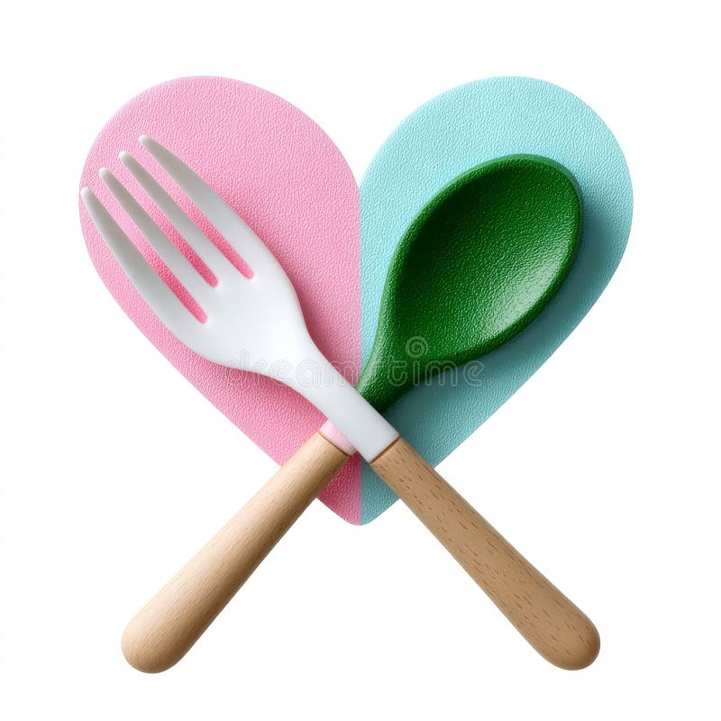 Colorful Fork and Spoon Overlapping on Heart-shaped Background Stock ...