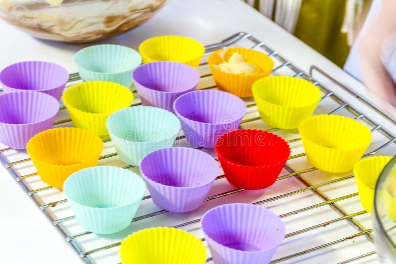 Colorful form for muffins stock image. Image of food - 77949677