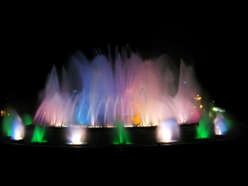 Colorful Fountain in Barcelona Stock Image - Image of illuminated ...