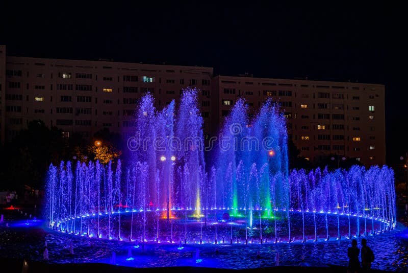 Colorful Fountain in the Dark Stock Photo - Image of lights, korea ...
