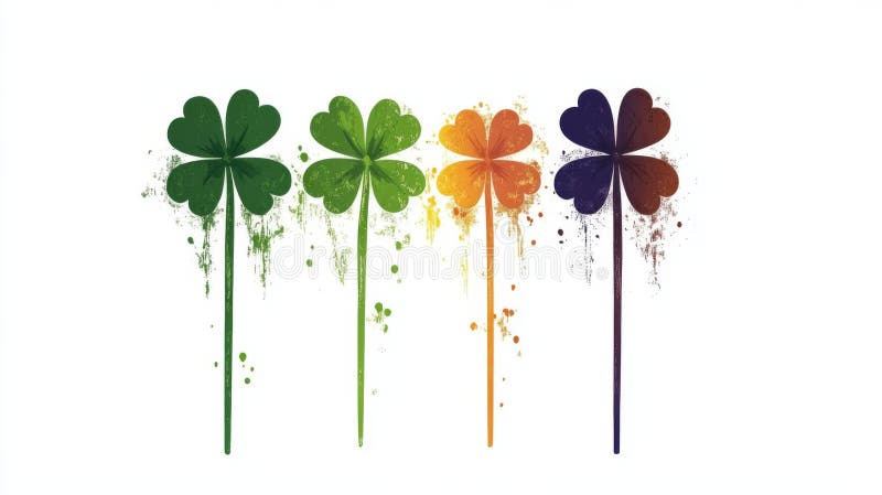 Colorful Four Leaf Clovers Artistic Design Stock Illustration ...