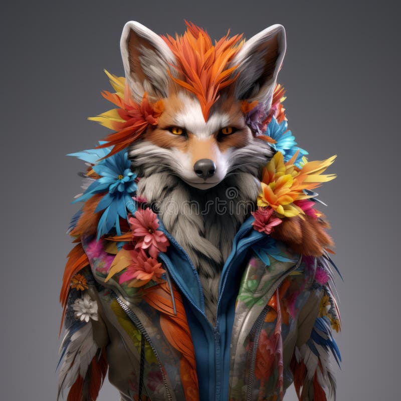 Colorful Fox Artwork with High-quality Fashion Feather Stock ...