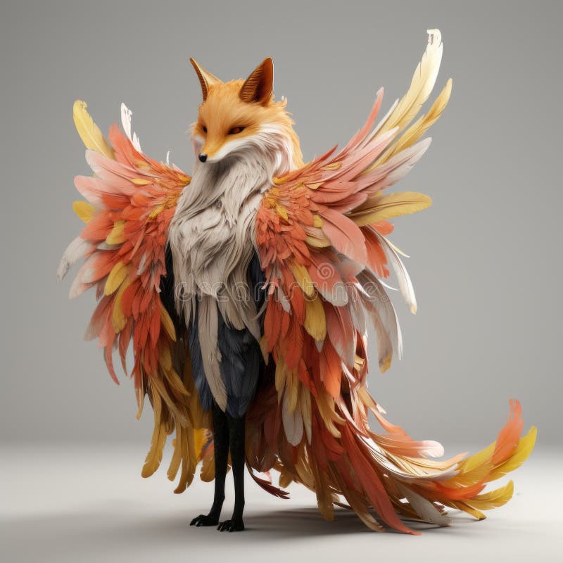 Colorful Fox with Wings: Nature-inspired 3d Rendered Art Stock ...