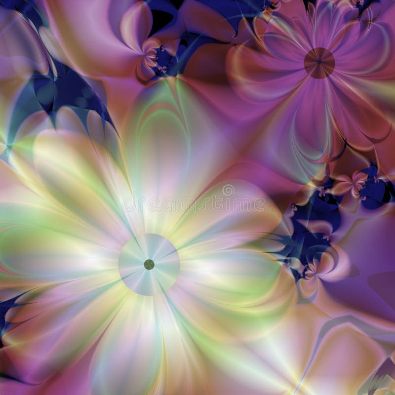 Abstract Colorful Purple Green Fractal Flower Dark Stock Illustration ...