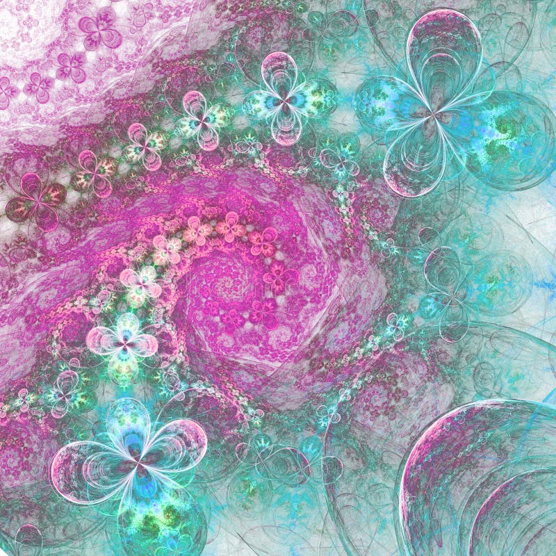 Colorful Fractal Pattern with Flowers Stock Illustration - Illustration ...