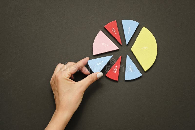 Colorful Fraction Circles Arranged into a Circle Graph and Hand, Black ...