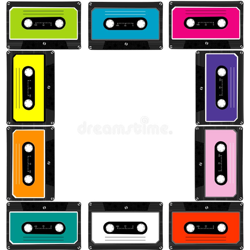 Colorful Frame with Audio Cassettes Stock Vector - Illustration of ...