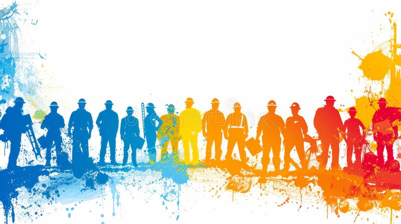 Colorful Frame Border Background Celebrating Labor Day with Silhouettes ...