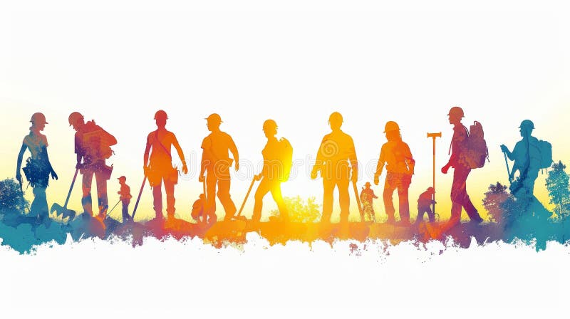 Colorful Frame Border Background Celebrating Labor Day with Silhouettes ...