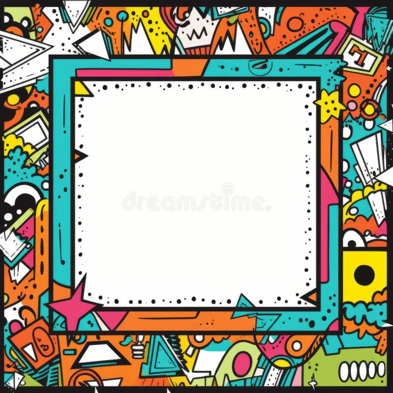A Colorful Frame with Doodles on it Stock Illustration - Illustration ...