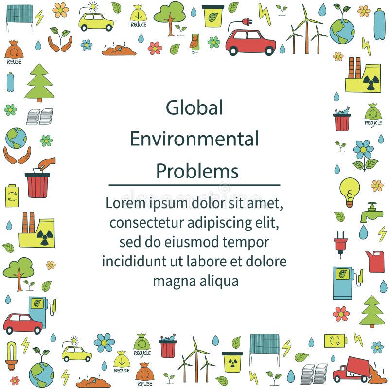 Colorful Frame with Hand Drawn Symbols of the Ecology Pollution Concept ...