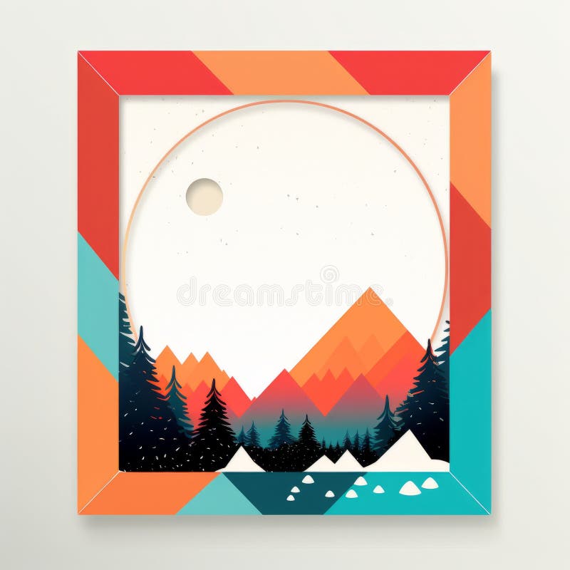 A Colorful Frame with Mountains and Trees in it Stock Illustration ...