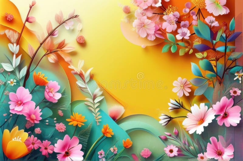 A Colorful Frame with Spring Flowers at 13-12-2024 Stock Illustration ...