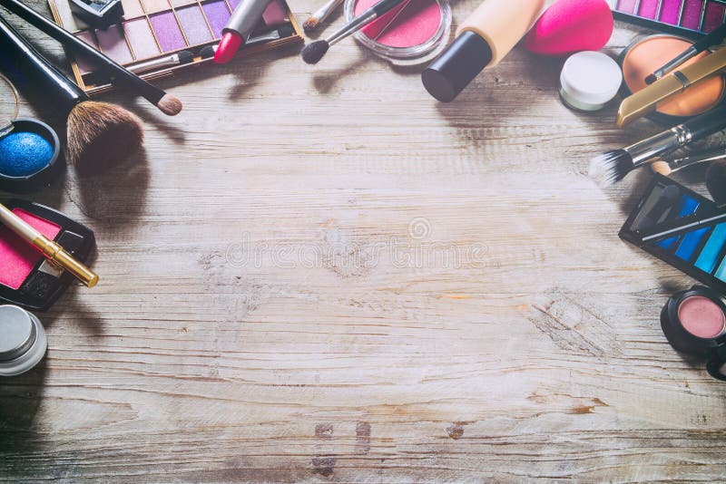 Colorful Frame with Various Makeup Products. Beauty Background Stock ...