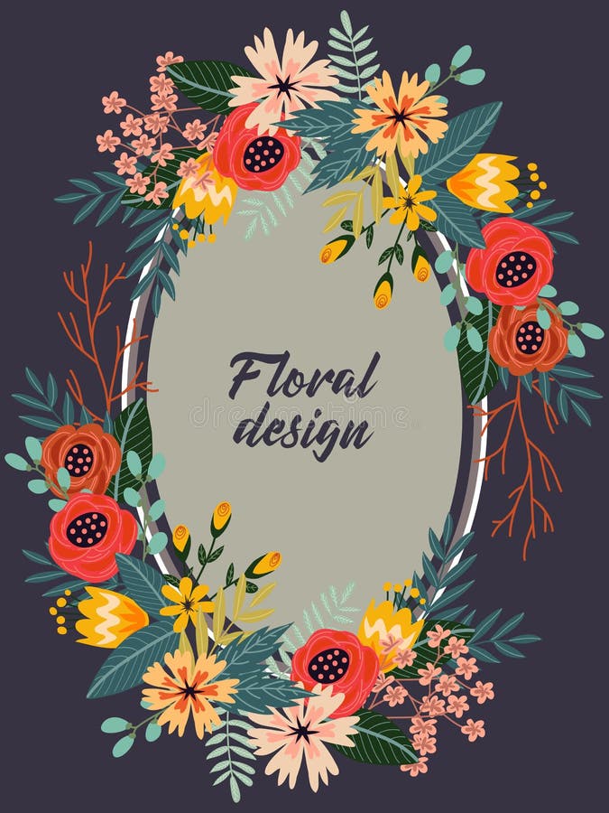 Colorful Frame of Vintage Flowers Stock Vector - Illustration of drawn ...