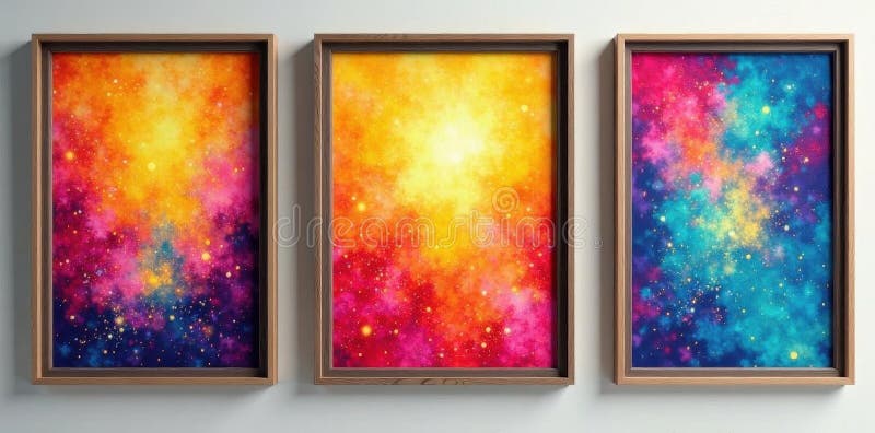 Colorful Framed Artwork, Diverse Sizes Hues , Frames Sizes, Visual ...