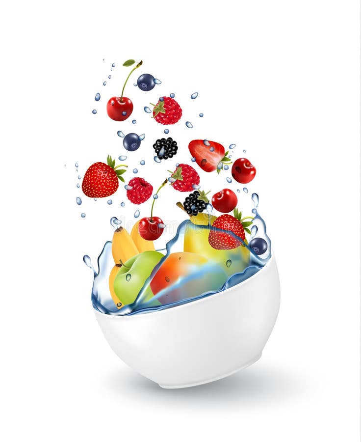 Colorful Fresh Fruit Falling into the Water Splash. Stock Vector ...