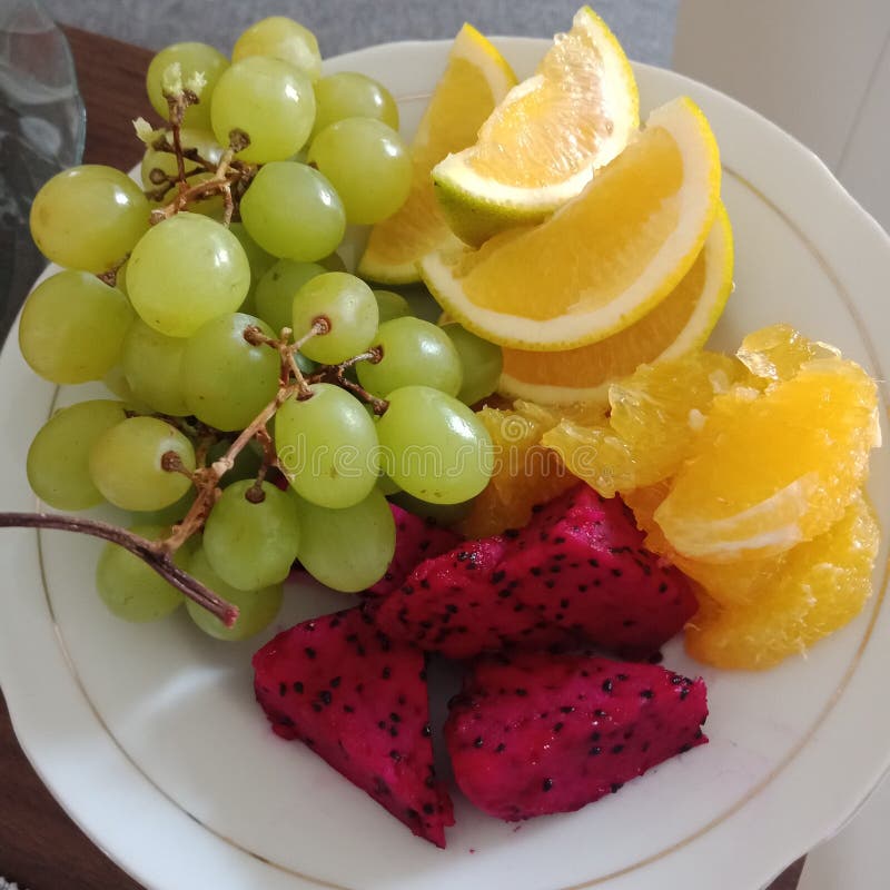 Colorful of Fresh Fruit, Orange, Grape and Dragon Fruit. Stock Image ...