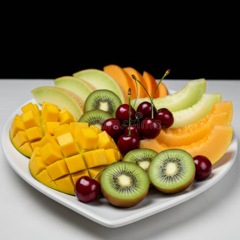 Colorful Fresh Fruit Platter with Mango, Melon, and Kiwi Stock ...