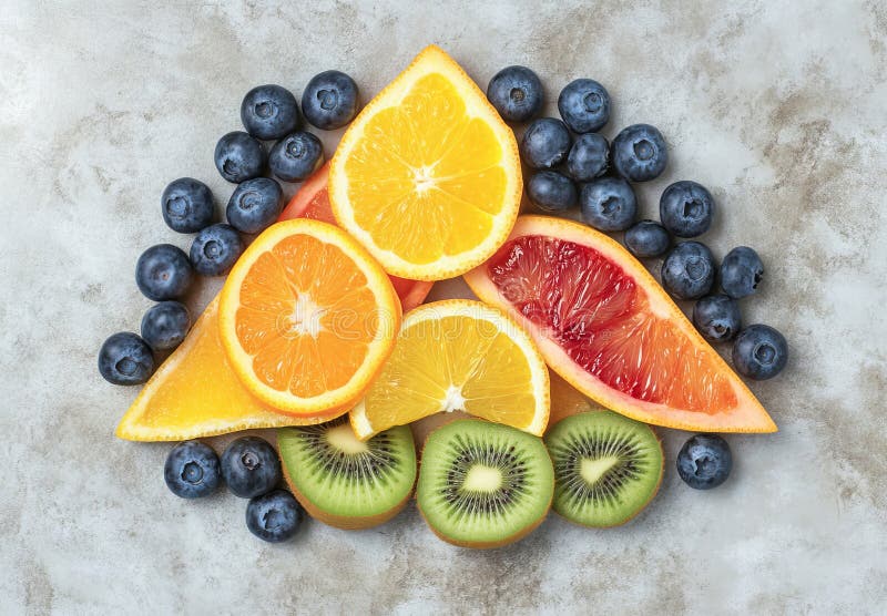 Colorful Fresh Fruits Berries Arranged Marble Surface Stock Photos ...