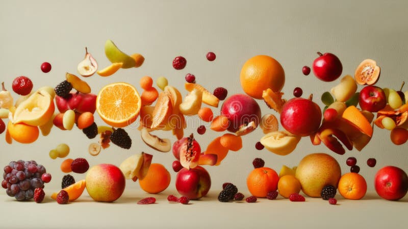 Colorful Fresh Fruits in Dynamic Composition Stock Illustration ...
