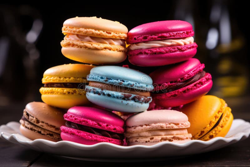 Colorful Fresh Macarons Dessert in a Plate Stock Photo - Image of sweet ...