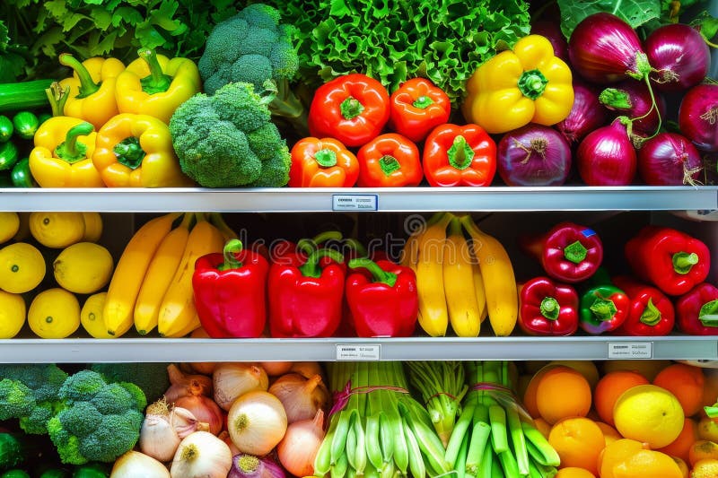 Colorful Fresh Produce Aisle in Supermarket with Variety of Vegetables ... Colorful Fresh Produce Aisle in Supermarket with Variety of Vegetables ...