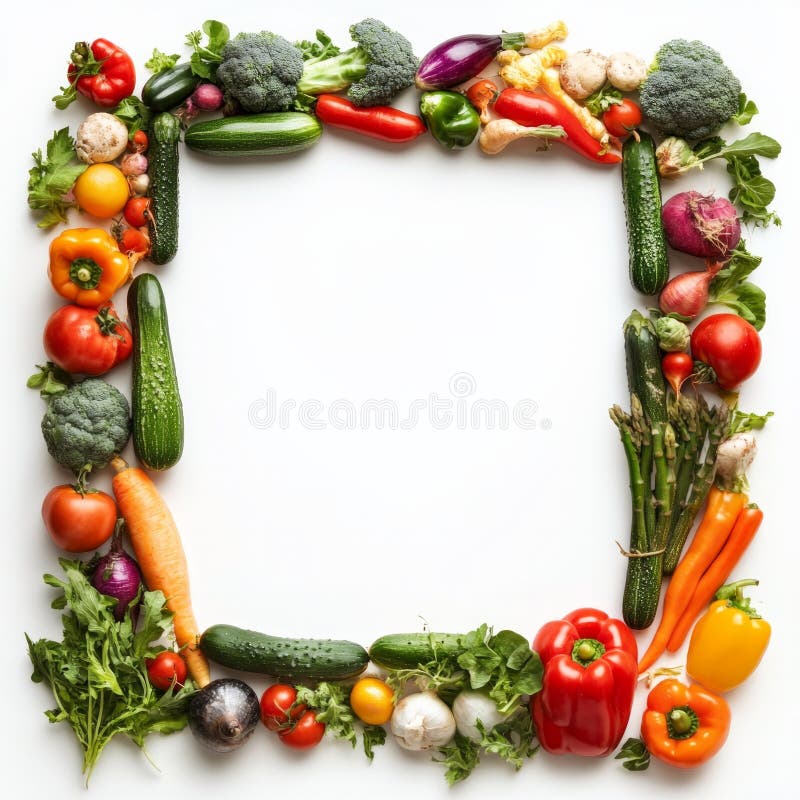 Colorful Fresh Vegetable Frame with Broccoli, Peppers, and Tomatoes on ...