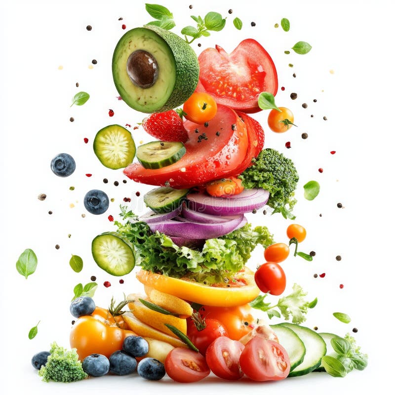 Colorful Fresh Vegetable and Fruit Tower with Avocado, Tomato, and ...