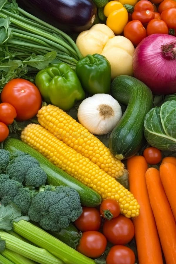 Colorful Fresh Vegetables: Corn, Tomatoes, Peppers, and More Assorted ...