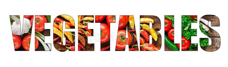 Colorful Fresh Vegetables Inside Text on White Backround Stock Photo ...
