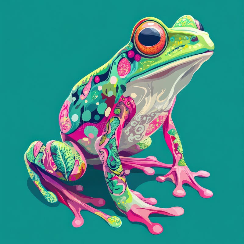 Colorful Frog with Intricate Patterns on Vibrant Background Stock ...